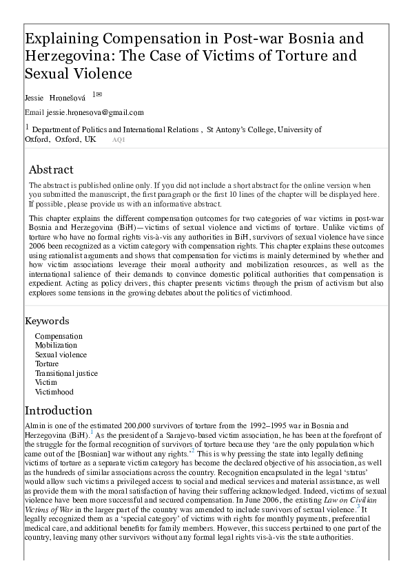(PDF) Explaining Compensation in Post-war Bosnia and Herzegovina: The ...