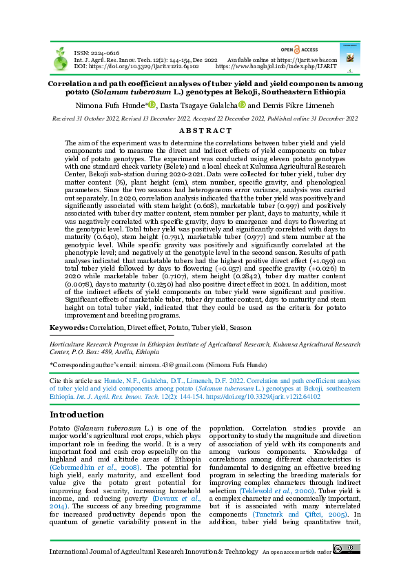 (PDF) Correlation and path coefficient analyses of tuber yield and ...