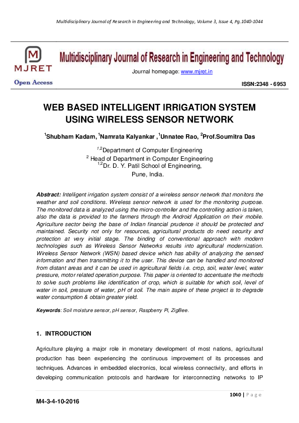 (PDF) Web Based Intelligent Irrigation System Using Wireless Sensor Network 1