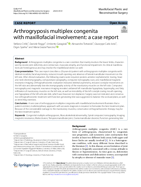 (PDF) Arthrogryposis multiplex congenita with maxillofacial involvement ...