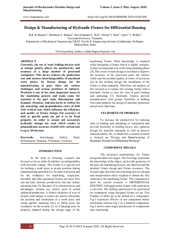 (PDF) Design Manufacturing of Hydraulic Fixture for Differential Housing
