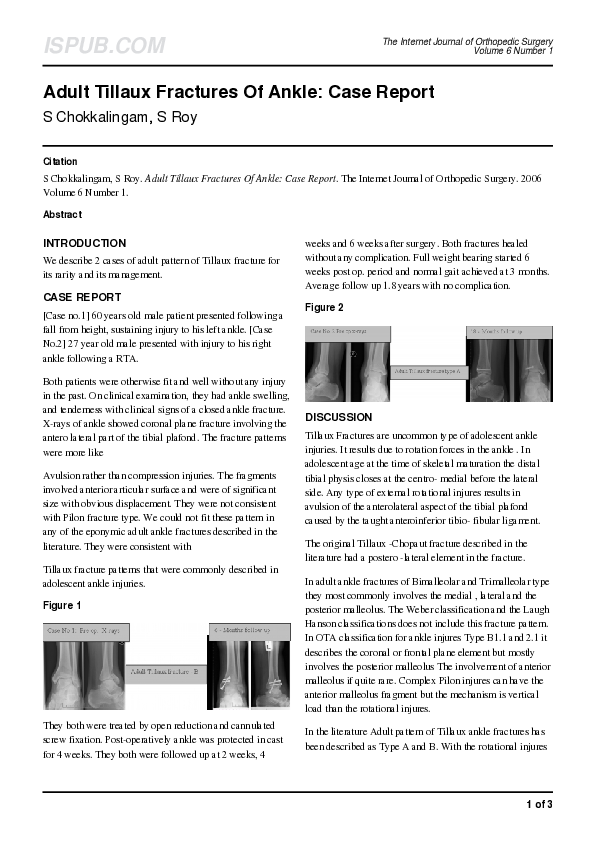 (PDF) Adult Tillaux Fractures Of Ankle: Case Report