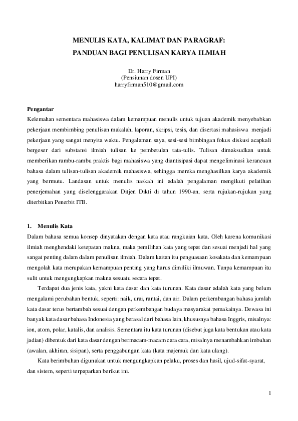 (PDF) MENULIS KATA, KALIMAT DAN PARAGRAF: PANDUAN BAGI PENULISAN KARYA ...
