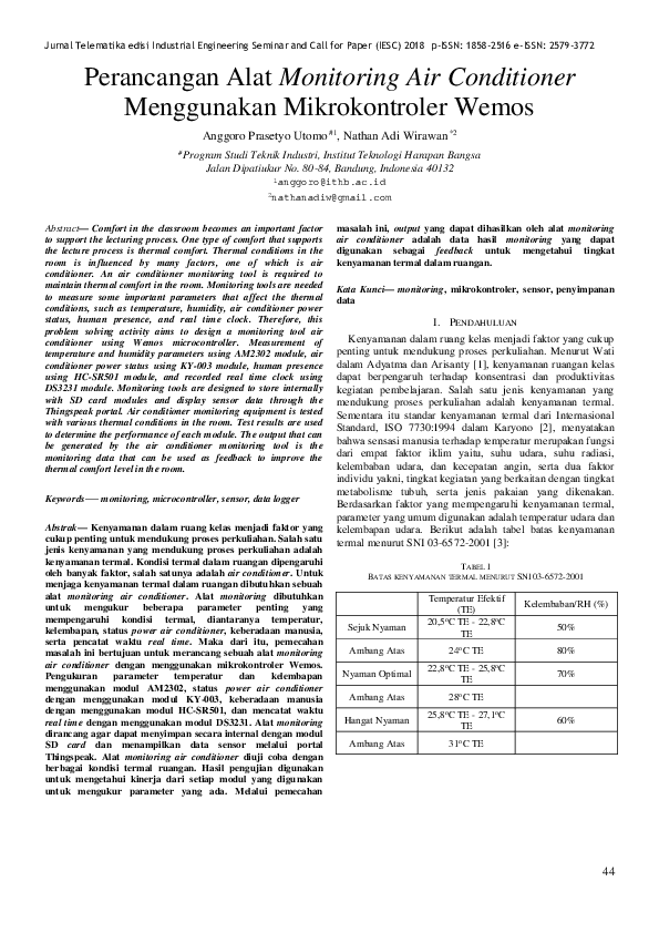 Pdf Perancangan Alat Monitoring Air Conditioner Menggunakan Mikrokontroler Wemos