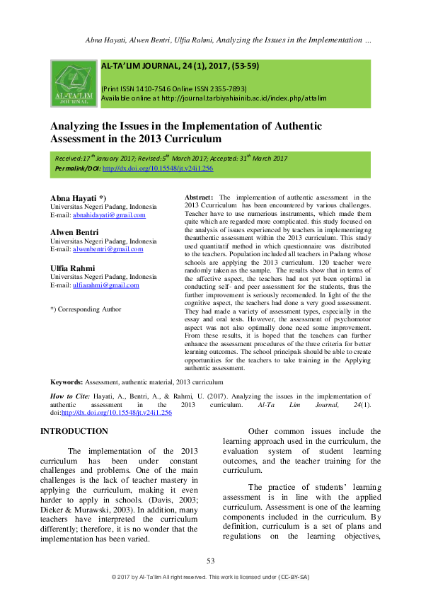 (PDF) Analyzing the Issues in the Implementation of Authentic ...