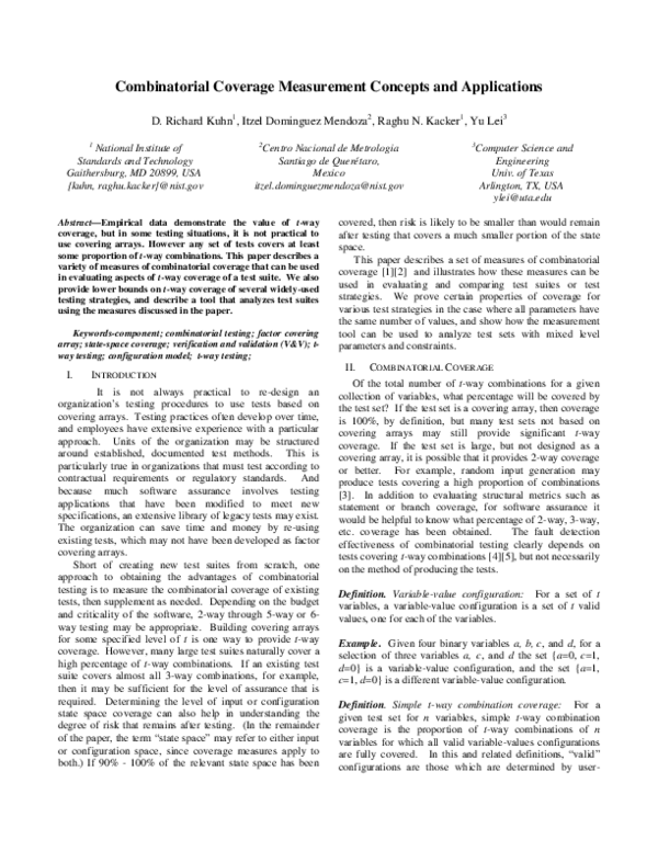 (PDF) Combinatorial Coverage Measurement Concepts and Applications