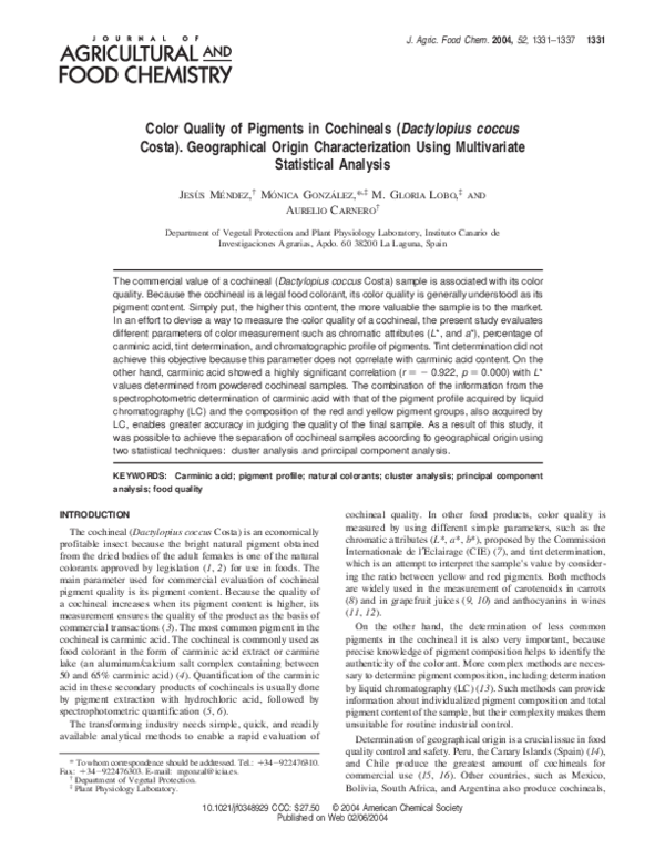 (PDF) Color Quality of Pigments in Cochineals (Dactylopius coccus Costa ...