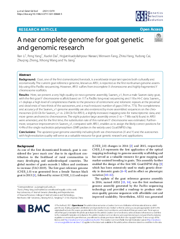 (PDF) A near complete genome for goat genetic and genomic research