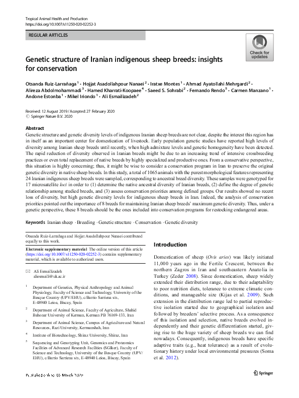 (PDF) Genetic structure of Iranian indigenous sheep breeds: insights for conservation