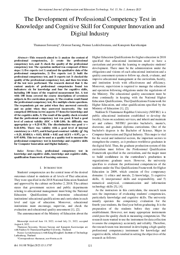 (PDF) The Development of Professional Competency Test in Knowledge and ...