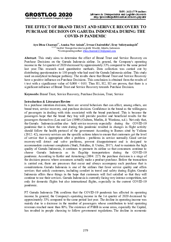 (PDF) The Effect of Brand Trust and Serivce Recovery to Purchase ...
