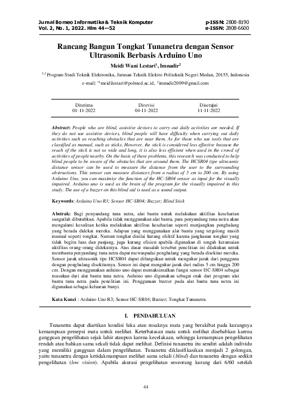 (PDF) Rancang Bangun Tongkat Tunanetra dengan Sensor Ultrasonik ...
