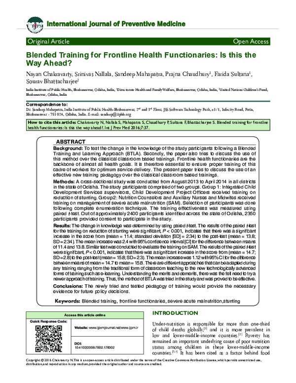 (PDF) Blended training for frontline health functionaries: Is this the ...