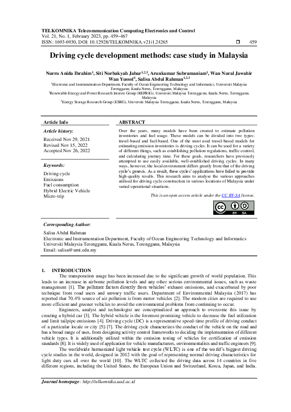 (PDF) Driving cycle development methods: case study in Malaysia