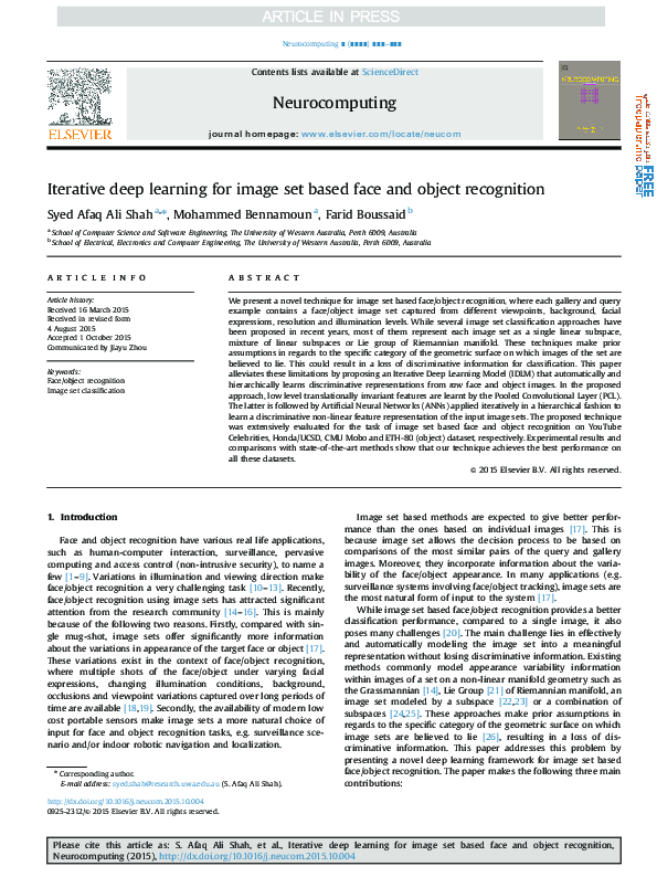 Pdf Iterative Deep Learning For Image Set Based Face And Object Recognition