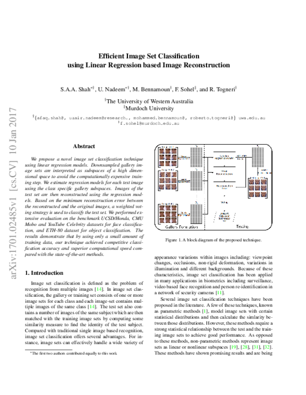 (PDF) Efficient Image Set Classification Using Linear Regression Based Image Reconstruction
