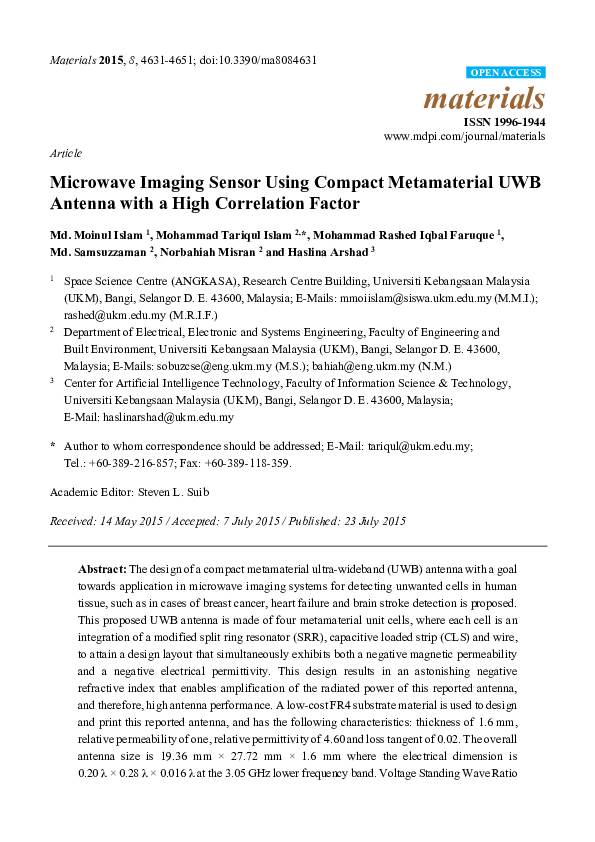 (PDF) Article Microwave Imaging Sensor Using Compact Metamaterial UWB ...
