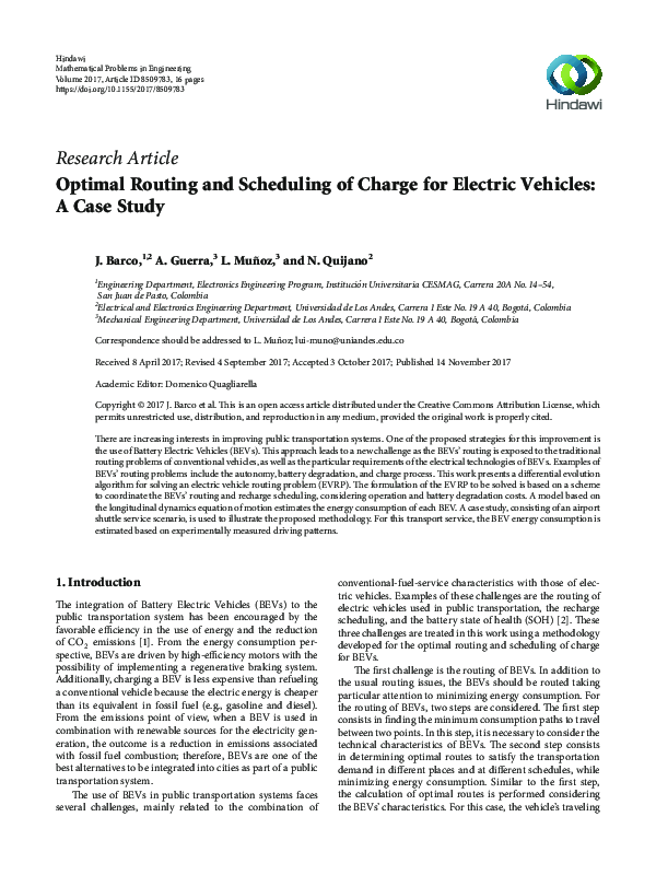 (PDF) Optimal Routing and Scheduling of Charge for Electric Vehicles: A Case Study