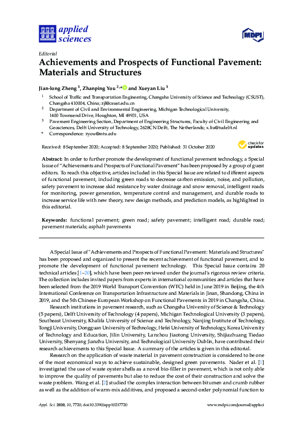 (PDF) Achievements and Prospects of Functional Pavement: Materials and ...