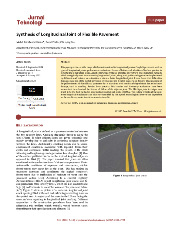 (PDF) Synthesis of Longitudinal Joint of Flexible Pavement