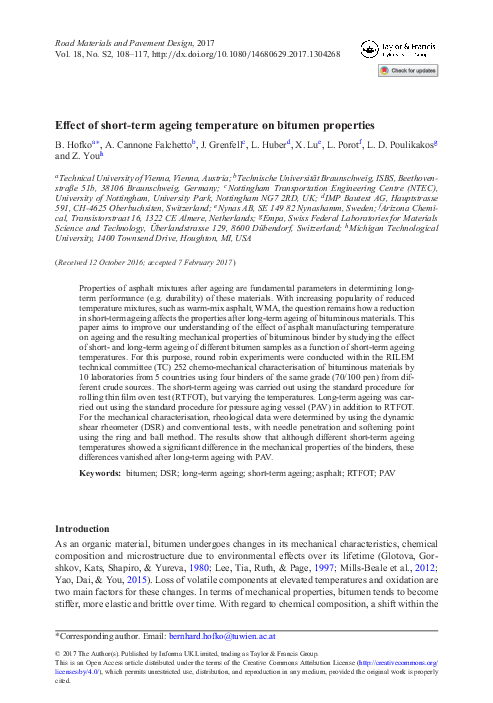 (PDF) Effect of short-term ageing temperature on bitumen properties