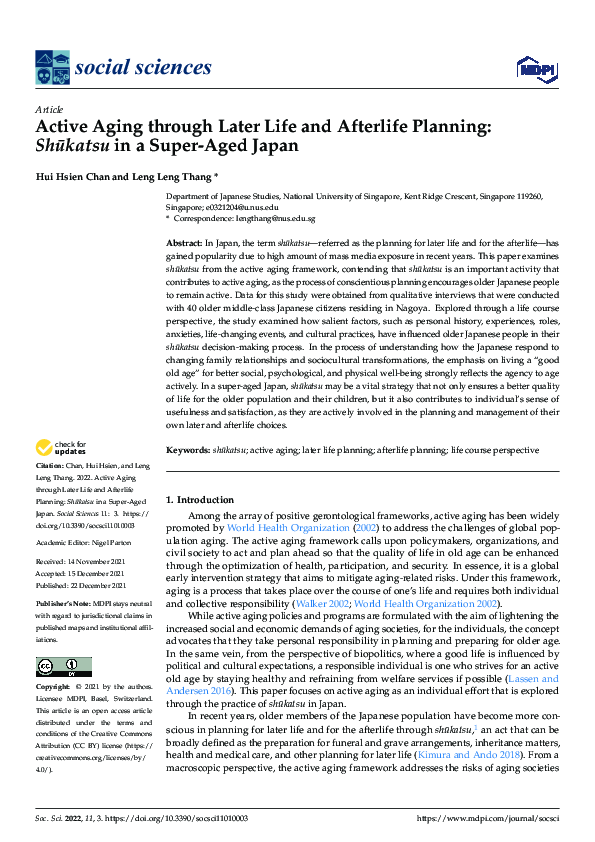 (PDF) Active Aging through Later Life and Afterlife Planning: Shūkatsu ...