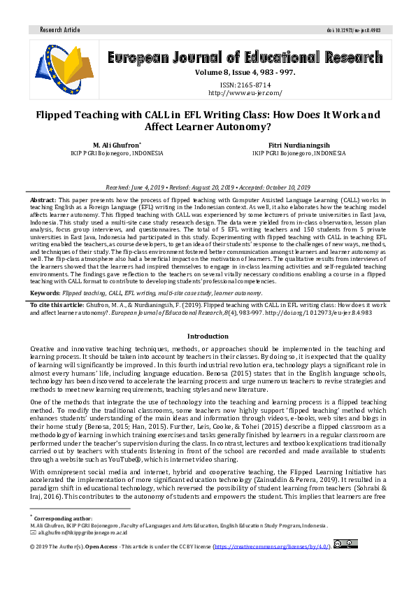 (PDF) Flipped Teaching with CALL in EFL Writing