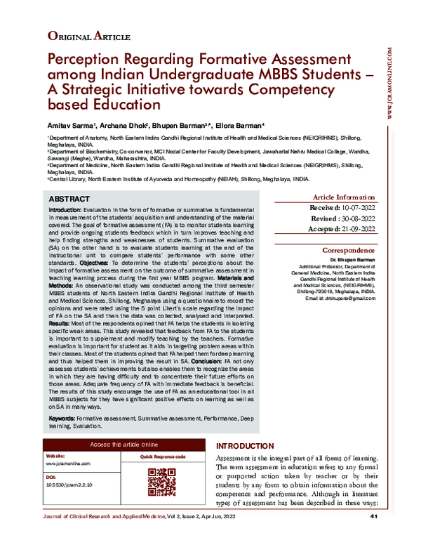 (PDF) Perception Regarding Formative Assessment among Indian ...