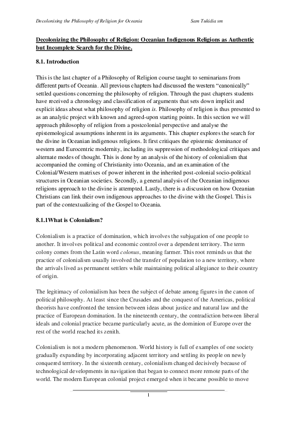 (PDF) The Oceanian Indigenous Religions and Christianity: Decolonising ...