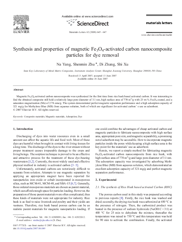 (PDF) Synthesis and properties of magnetic Fe3O4-activated carbon ...