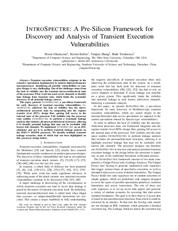 (PDF) INTROSPECTRE: A Pre-Silicon Framework for Discovery and Analysis ...
