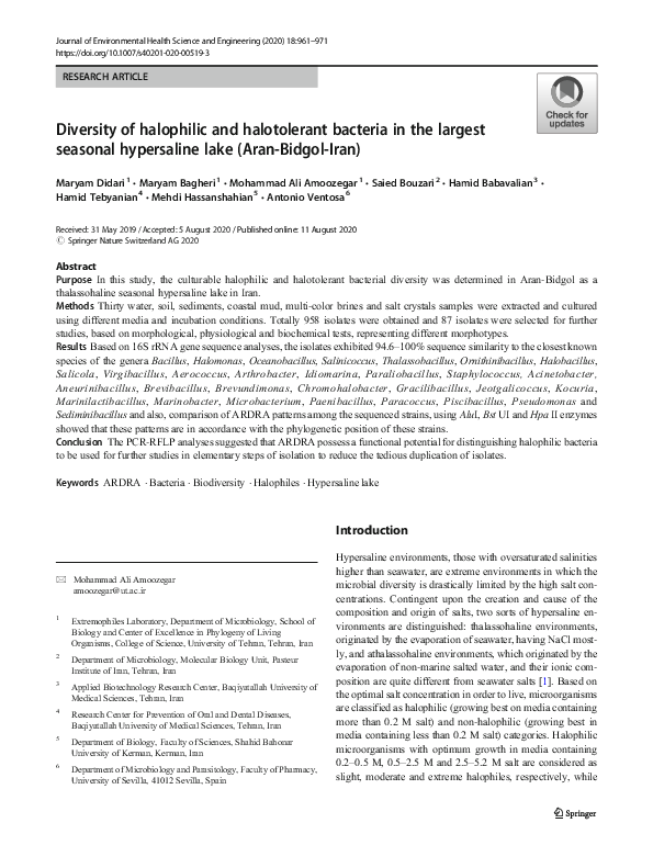 (PDF) Diversity of halophilic and halotolerant bacteria in the largest seasonal hypersaline lake ...