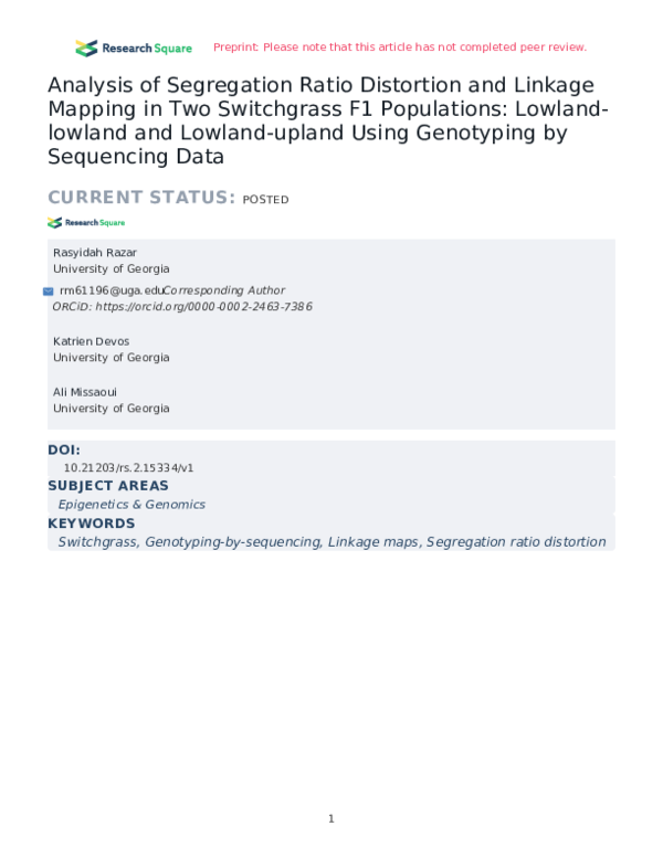 (PDF) Analysis of Segregation Ratio Distortion and Linkage Mapping in ...