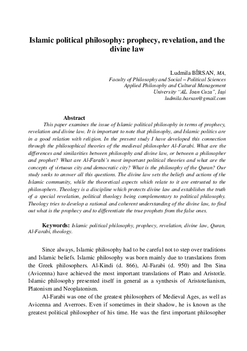 (PDF) Islamic political philosophy: prophecy, revelation, and the ...
