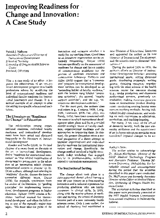 (PDF) Improving readiness for change and innovation: A case study