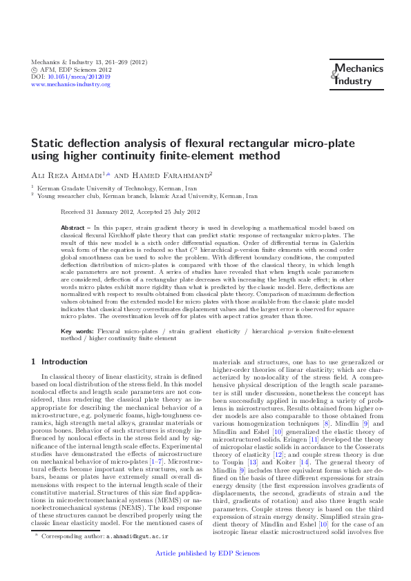 Pdf Static Deflection Analysis Of Flexural Rectangular Micro Plate