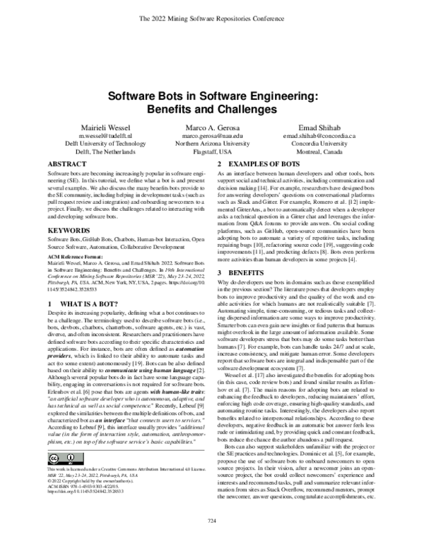 (PDF) Software bots in software engineering