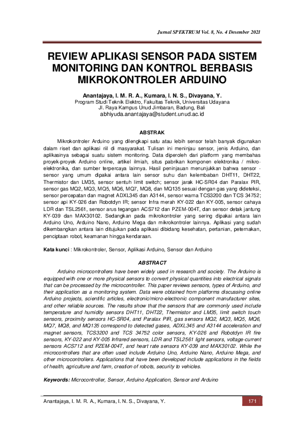 (PDF) Review Aplikasi Sensor Pada Sistem Monitoring Dan Kontrol Berbasis Mikrokontroler Arduino