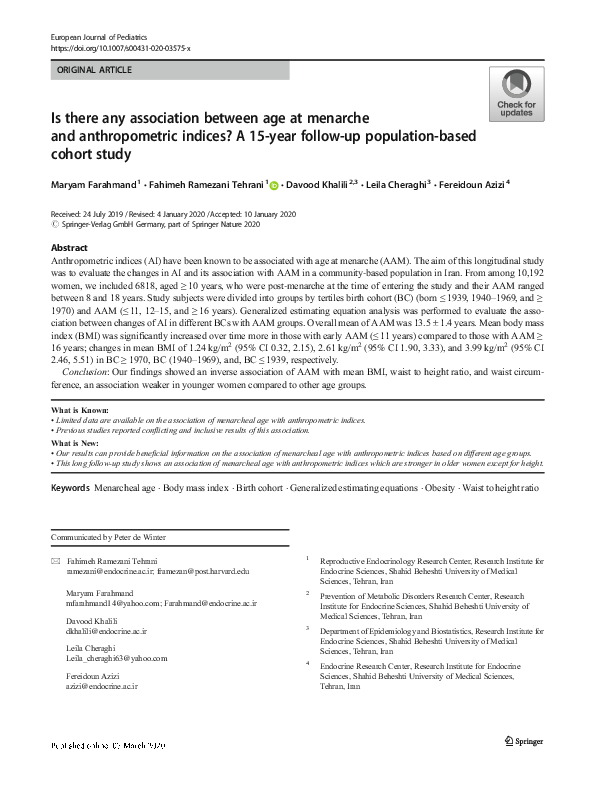 (PDF) Is there any association between age at menarche and ...