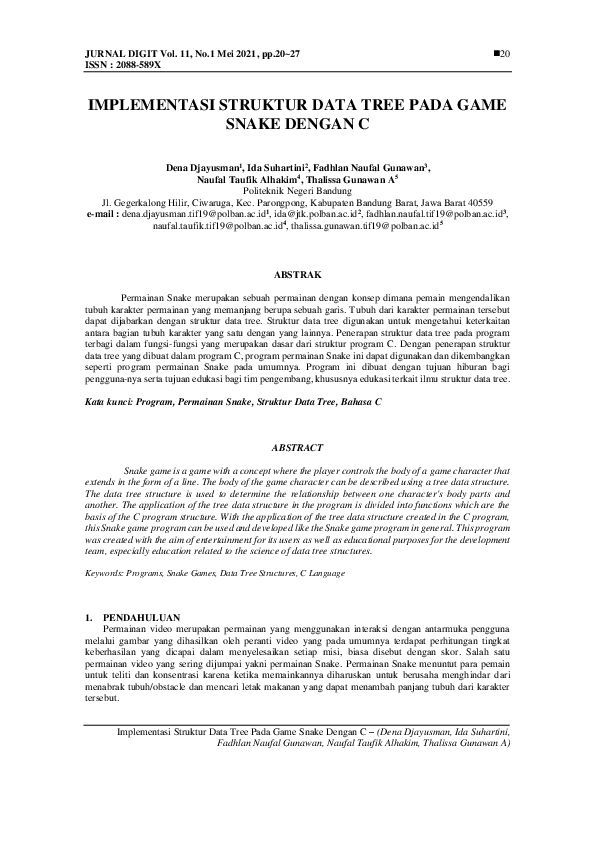 (PDF) Implementasi Struktur Data Tree Pada Game Snake Dengan C