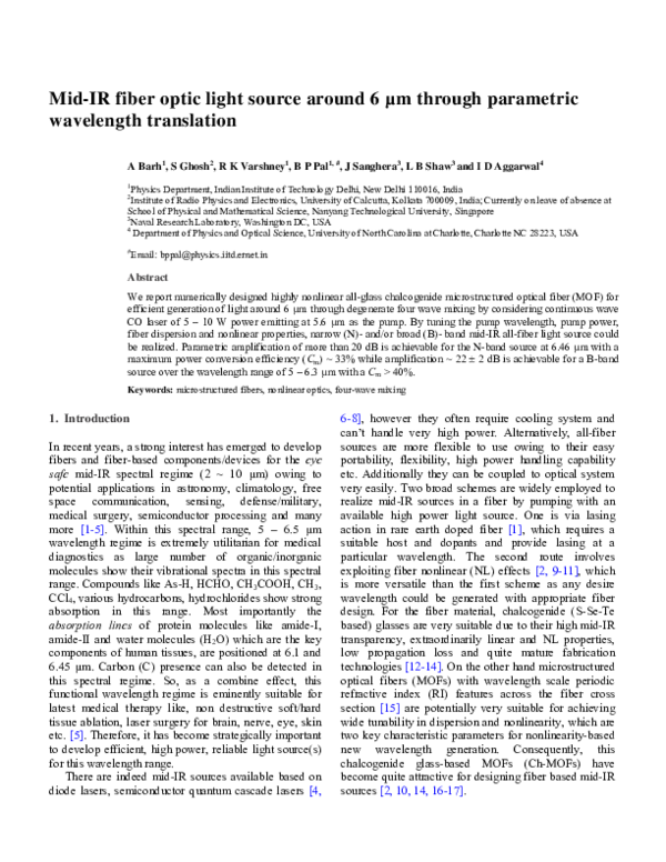 (PDF) Mid-IR fiber optic light source around 6 micron through parametric wavelength translation