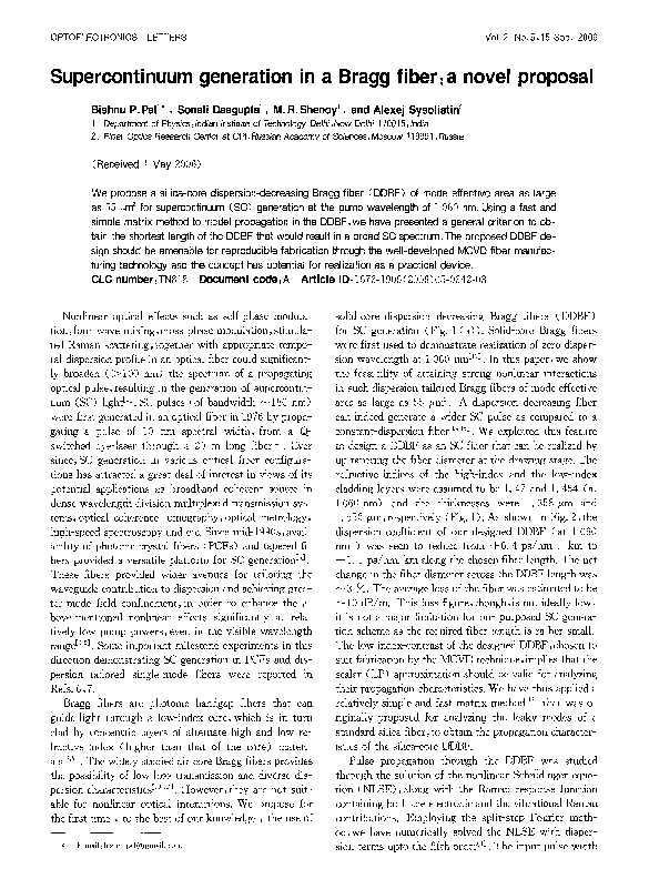 (PDF) Supercontinuum generation in a bragg fiber: a novel proposal