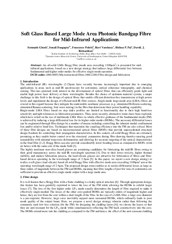 (PDF) Soft Glass Based Large Mode Area Photonic Bandgap Fibre for Mid-Infrared Applications