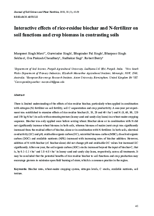 (PDF) Interactive effects of rice-residue biochar and N-fertilizer on ...