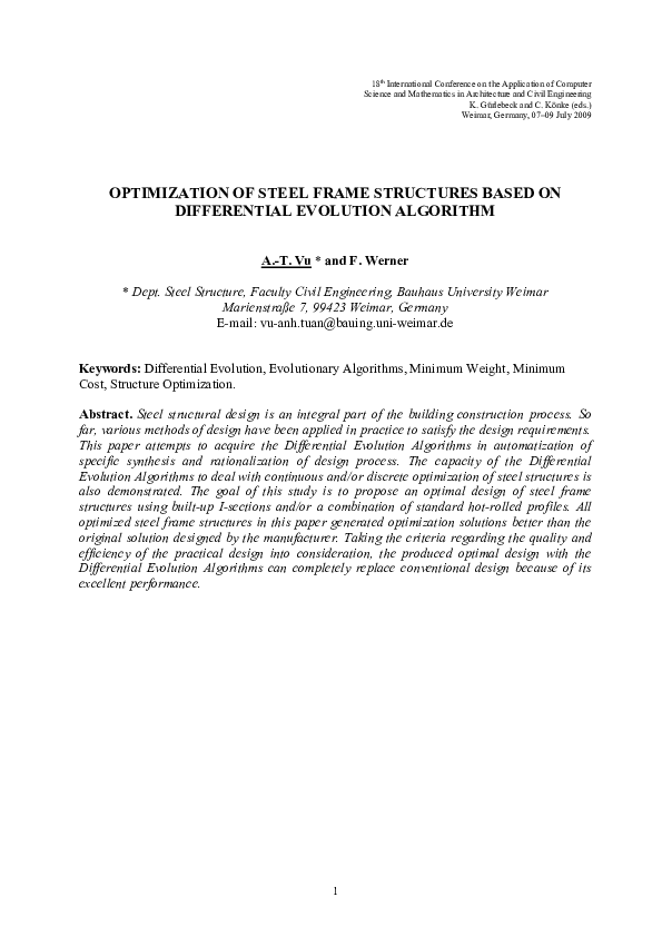 Pdf Optimization Of Steel Structures Based On Differential Evolution