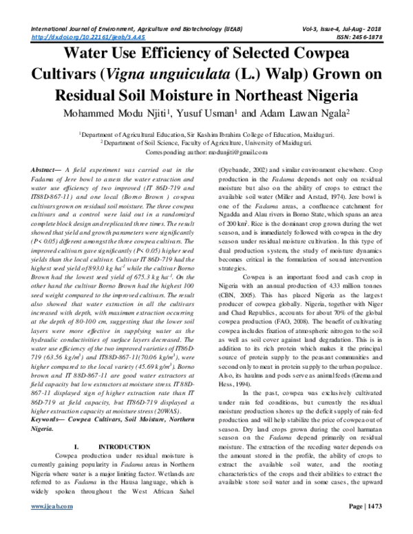 (PDF) Water Use Efficiency of Selected Cowpea Cultivars (Vigna ...