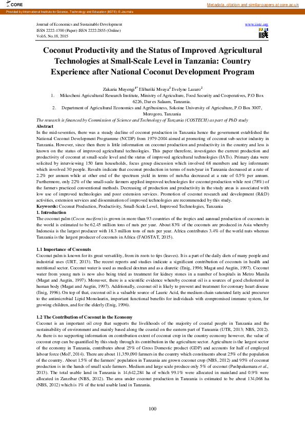 (PDF) Coconut Productivity and the Status of Improved Agricultural ...