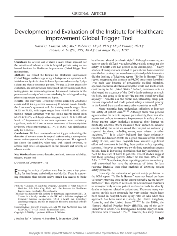 (PDF) Development and Evaluation of the Institute for Healthcare ...