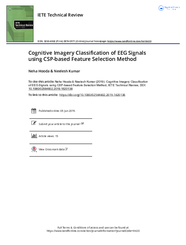 Pdf Cognitive Imagery Classification Of Eeg Signals Using Csp Based Feature Selection Method 9615