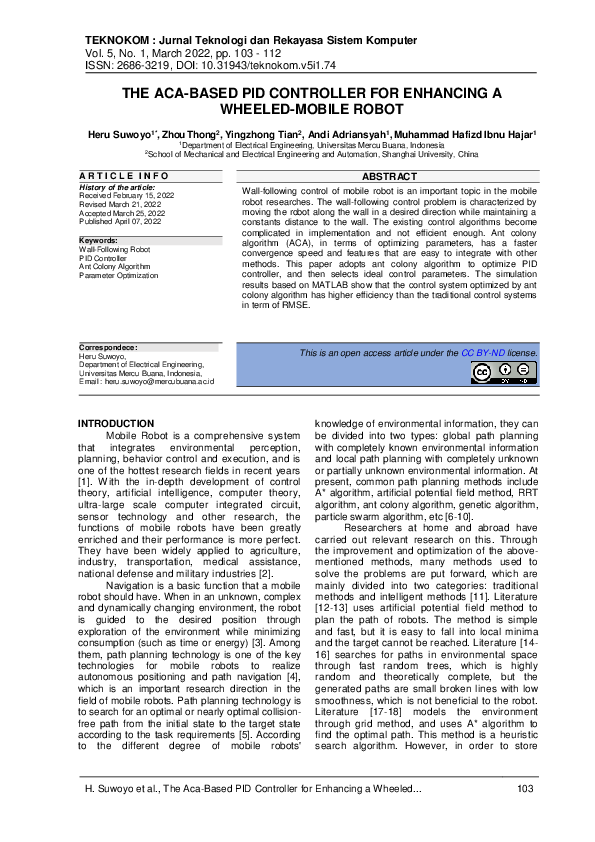 (PDF) The Aca-Based Pid Controller for Enhancing a Wheeled-Mobile Robot